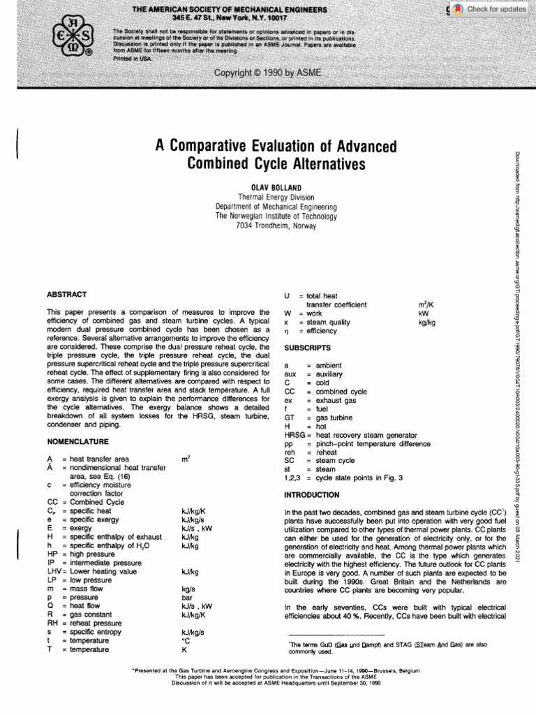 ASME - A Comparative Evaluation of Advanced Combined Cycle Alternatives ...