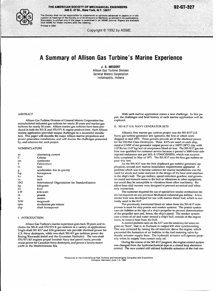 Allison 501-K Gas Turbine Marine Overview | PDF | Gas Turbine | Engines