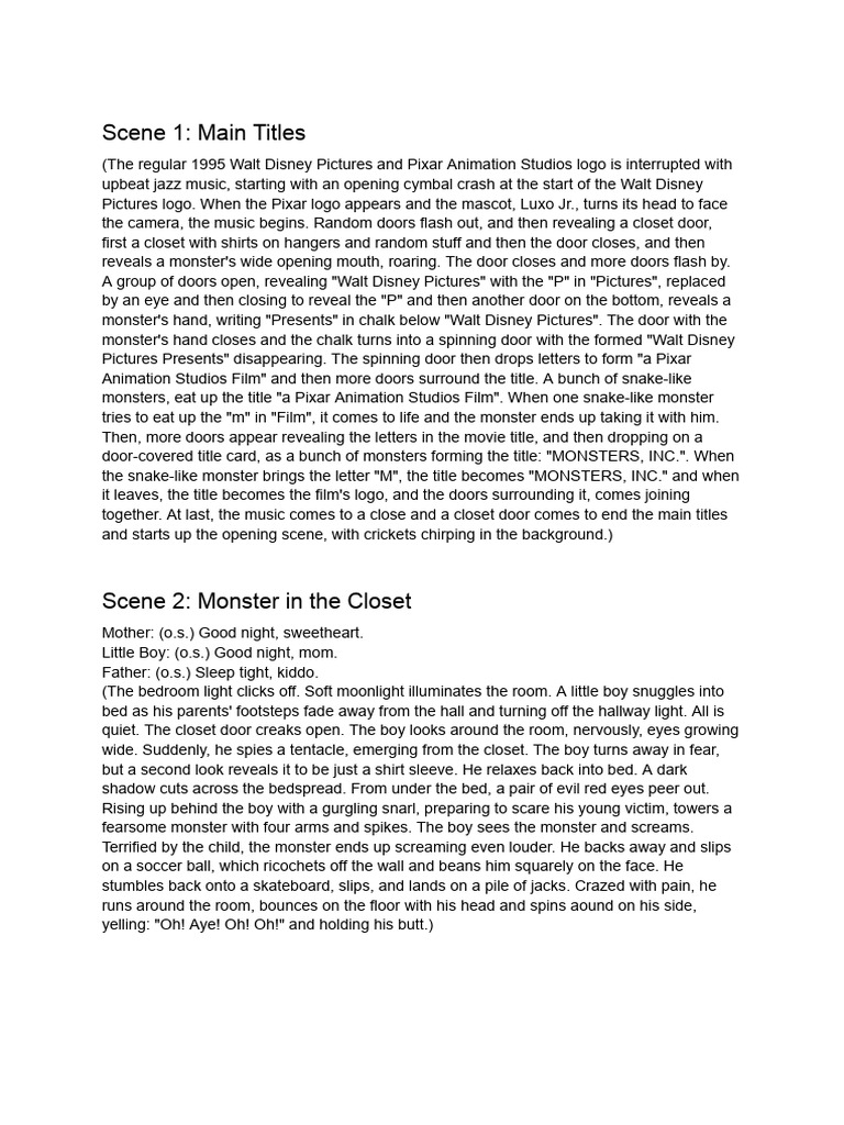 Monster INC. Script Part 1 | PDF | Pixar