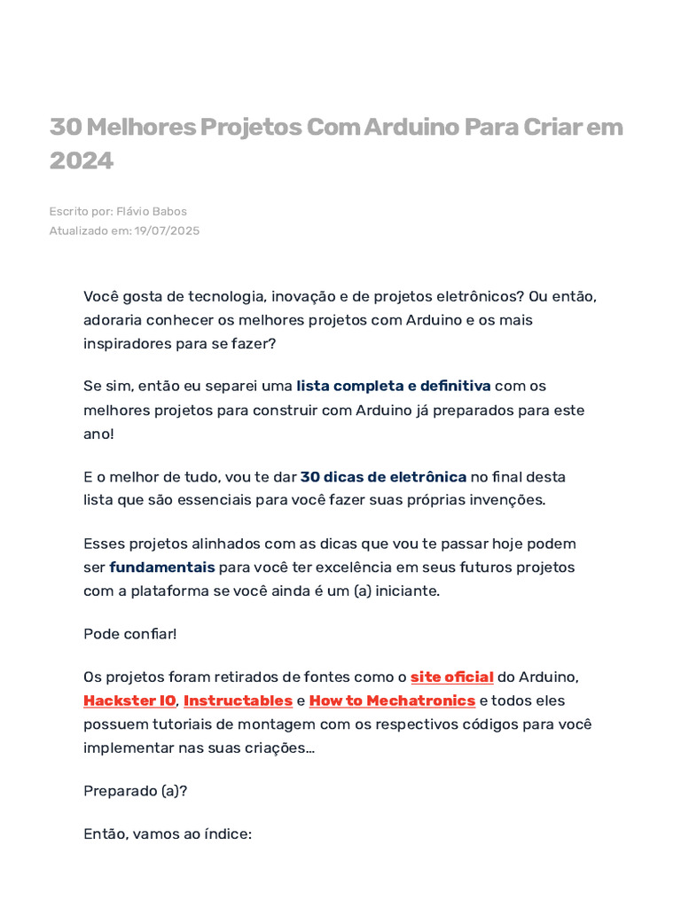 30 Melhores Projetos Com Arduino Para Criar Em 2024 | PDF | Resistor ...