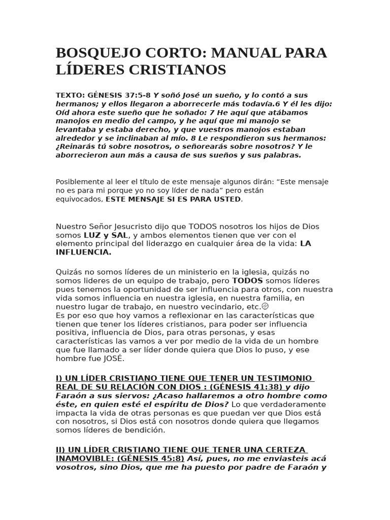 Bosquejo Corto Manual para Líderes Cristianos | PDF | Dios