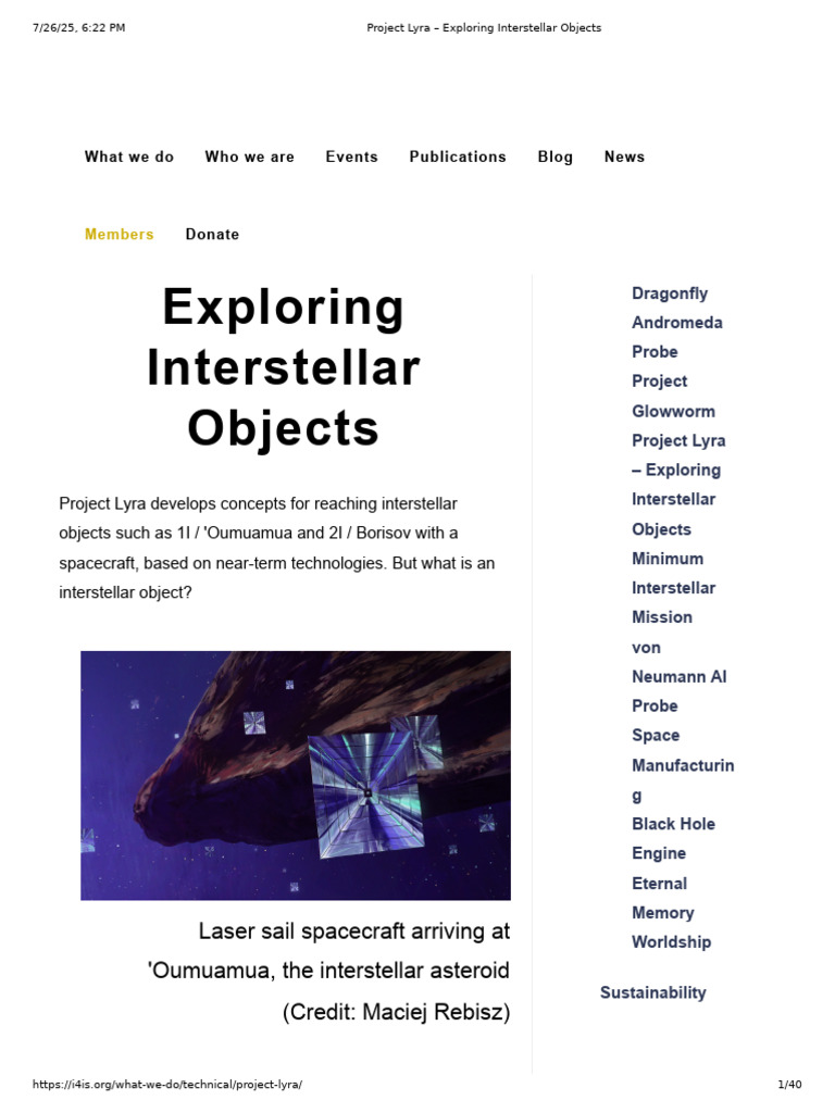 Project Lyra - Exploring Interstellar Objects | PDF | Interstellar Travel | Outer Space