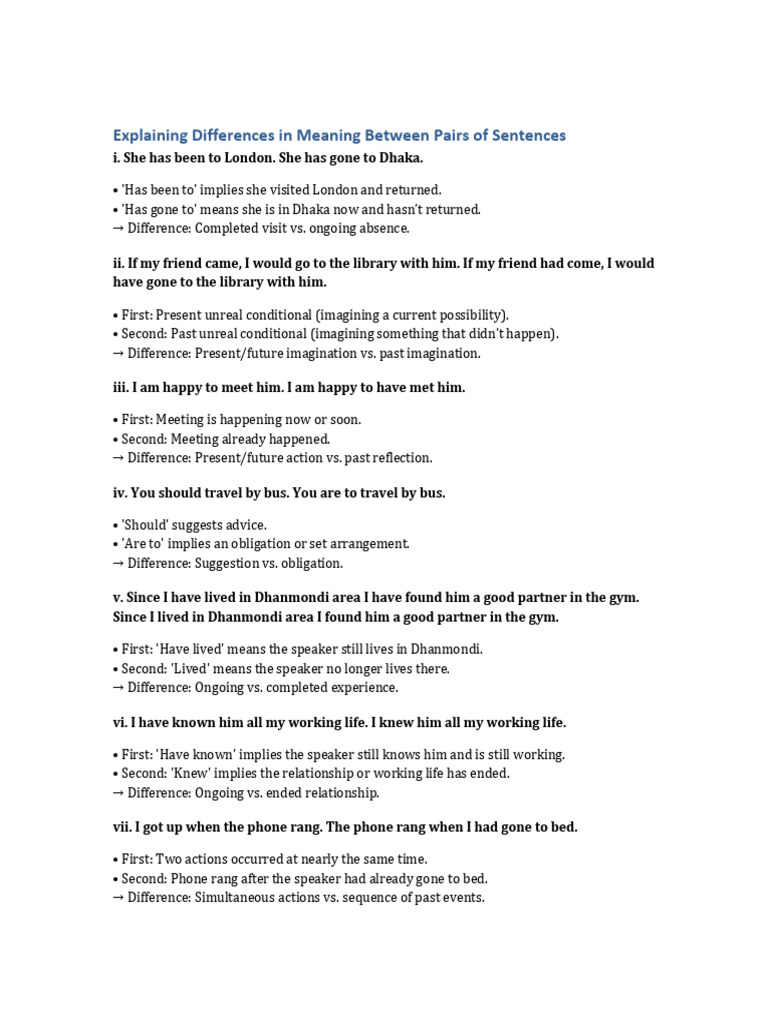 Sentence Meaning Differences Explained | PDF