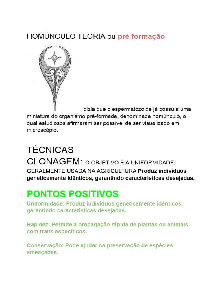 Teorias do Homúnculo e Clonagem | PDF | Genética | Meiose