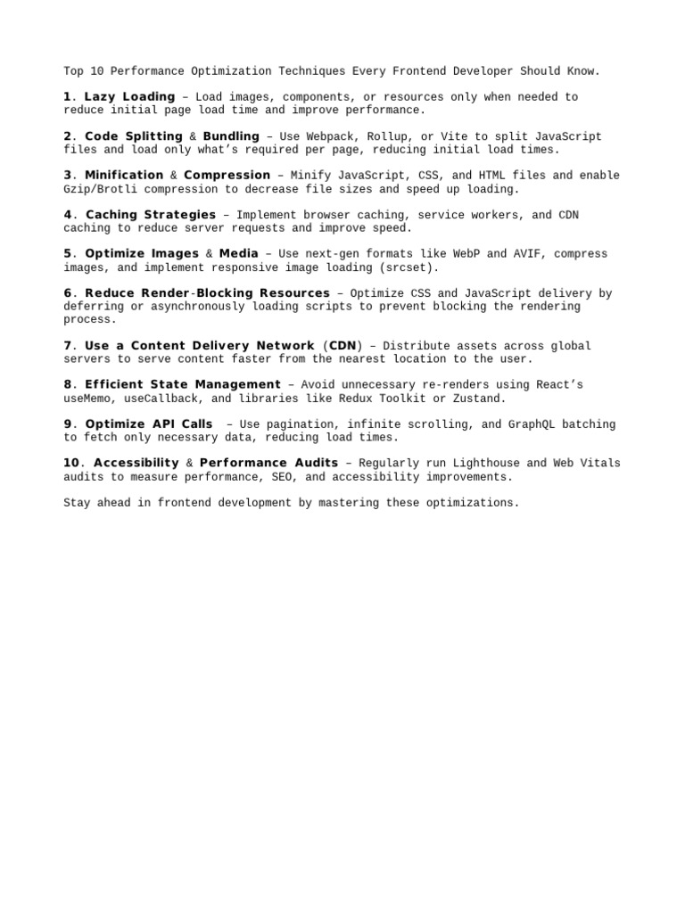 Top 10 Performance Optimization Techniques Every Frontend | PDF
