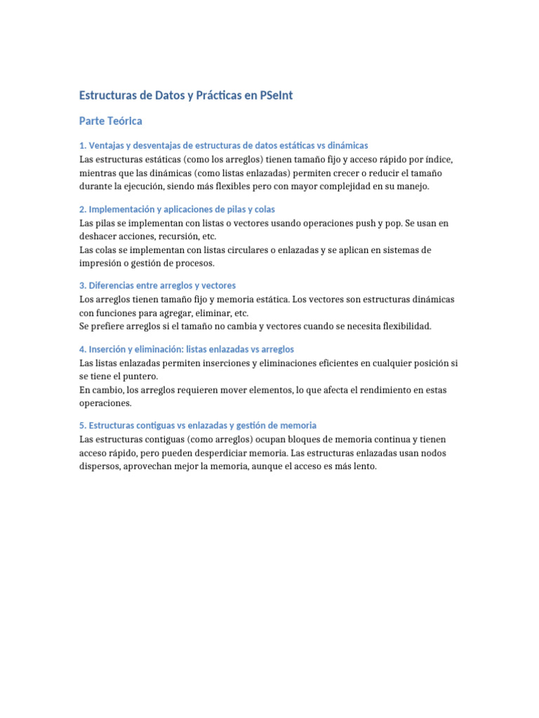 Estructuras de Datos en PSeInt | PDF | Cola (tipo de datos abstractos ...