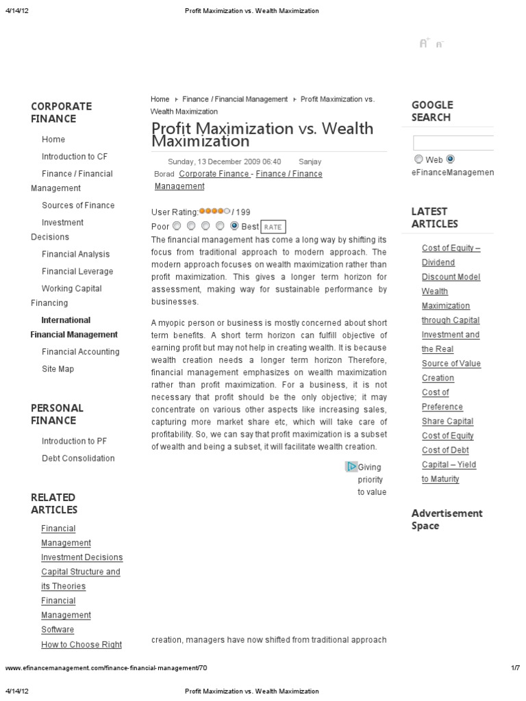 Profit Maximization Vs | PDF | Wealth | Profit (Accounting)