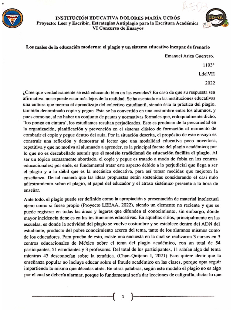 Ensayo Argumentativa Emmanuel Ariza 2022 | PDF