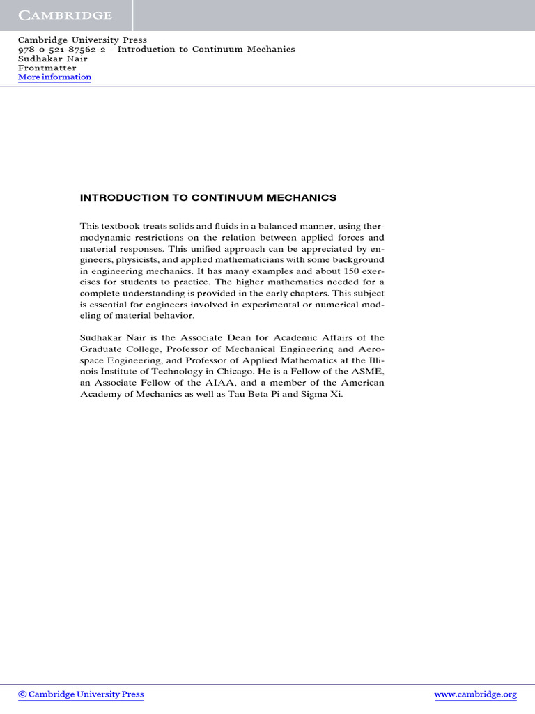 Introduction To Continuum Mechanics | PDF | Elasticity (Physics) | Fluid Mechanics