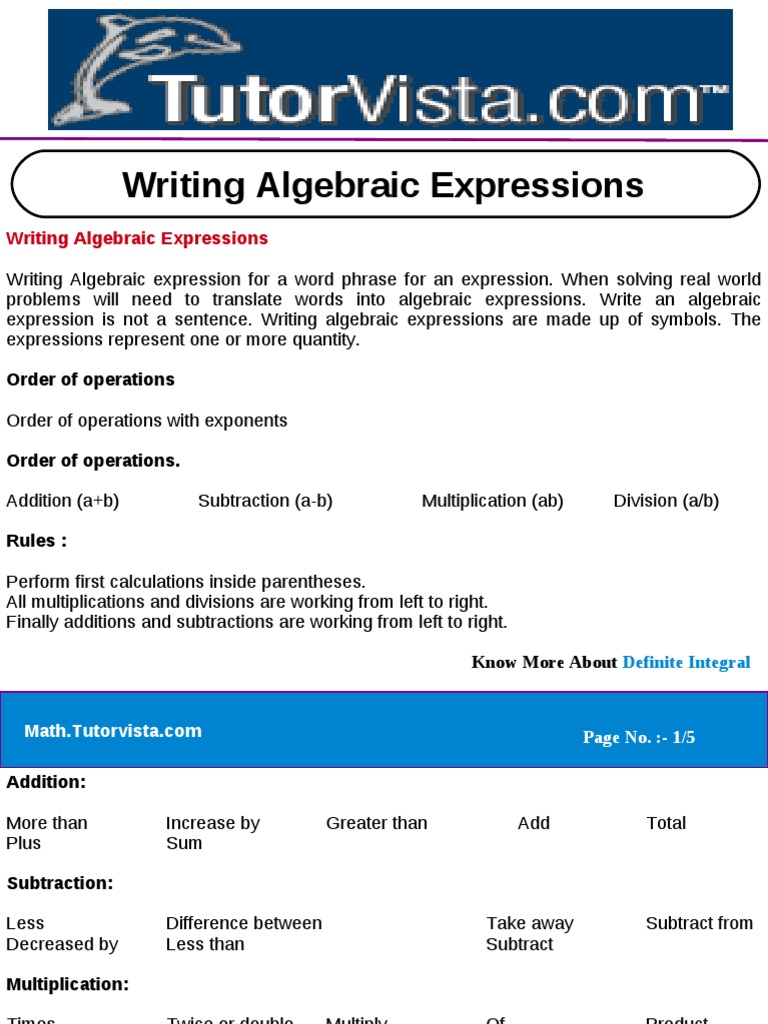 Writing Algebraic Expressions Guide | PDF | Algebra | Exponentiation