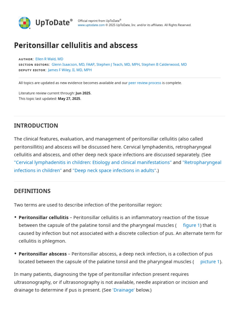 Peritonsillar Cellulitis and Abscess - UpToDate | PDF | Methicillin Resistant Staphylococcus ...
