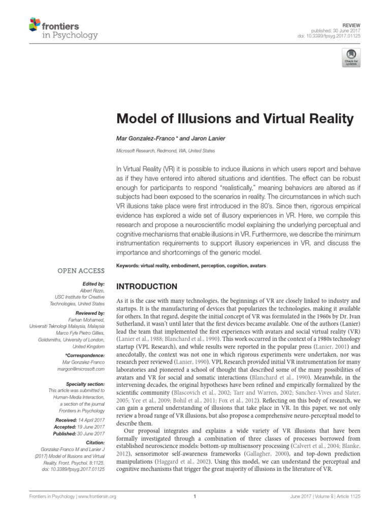 Model of Illusions and Virtual Reality | PDF | Virtual Reality | Perception