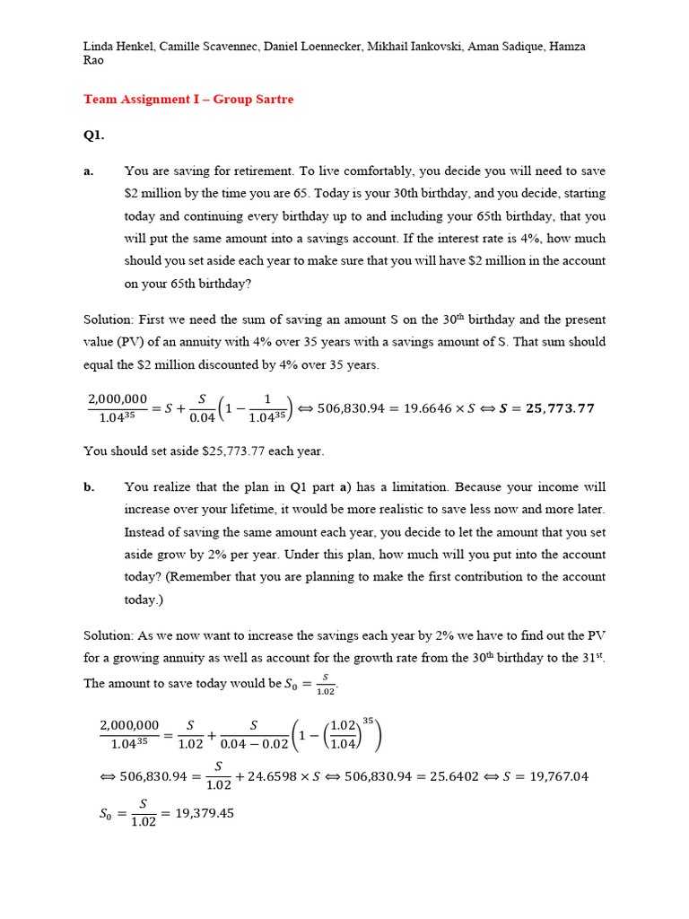 Team Assignment 1 Group Sartre | PDF | Bonds (Finance) | Present Value