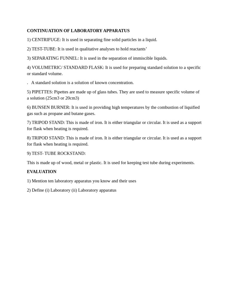 Continuation of Laboratory Apparatus | PDF | Laboratories
