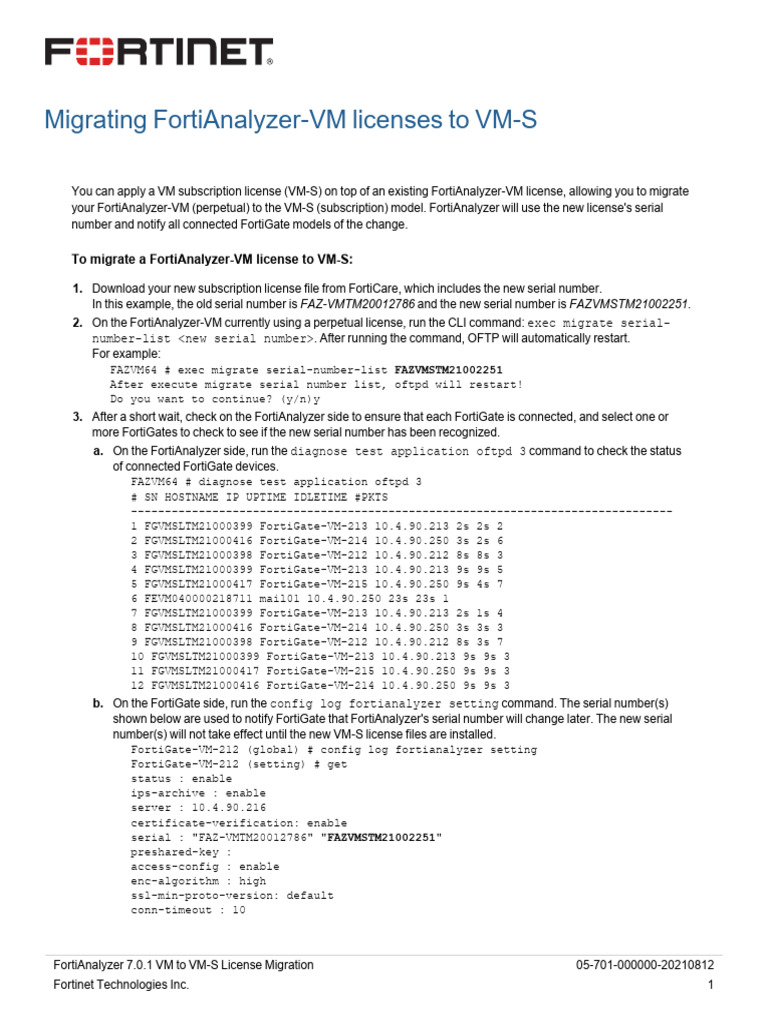 FortiAnalyzer 7.0.1 VM To - VM S License - Migration | PDF | Software ...