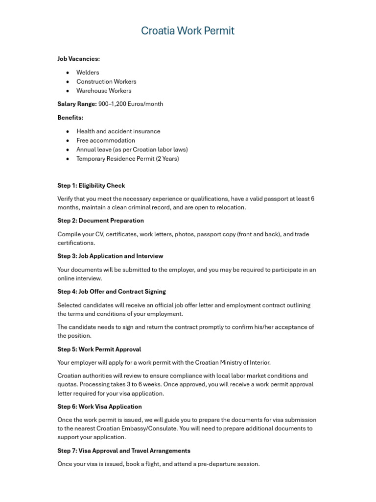 Croatia Work Permit | PDF