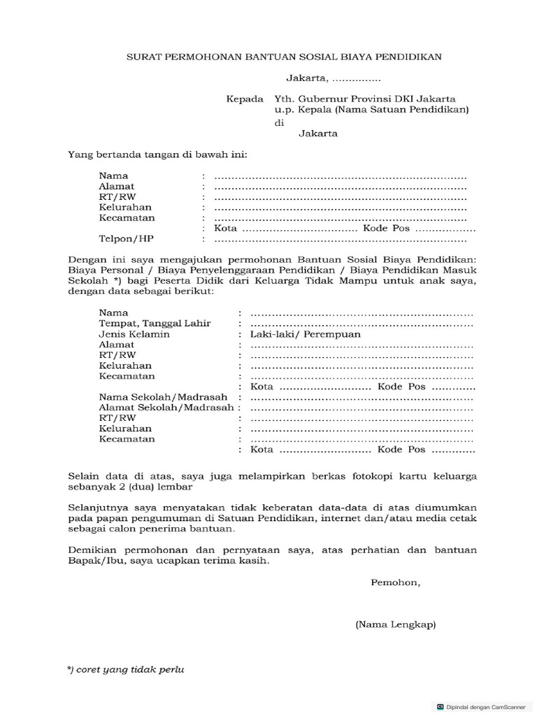 Surat Permohonan Bansos 2025 Tahap 2 | PDF