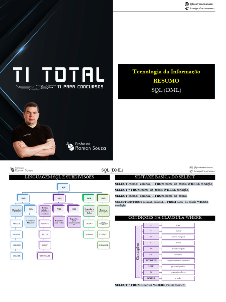 SQL (DML) - Resumo - v2 | PDF | SQL | Bancos de dados