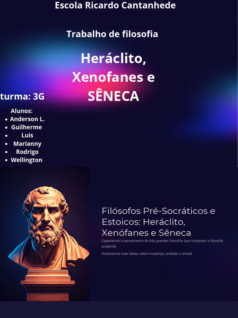 Filósofos: Heráclito, Xenófanes e Sêneca | PDF
