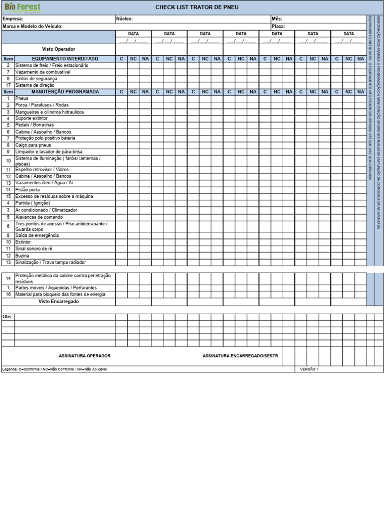 check list trator | PDF | Pneu | Veículo motorizado