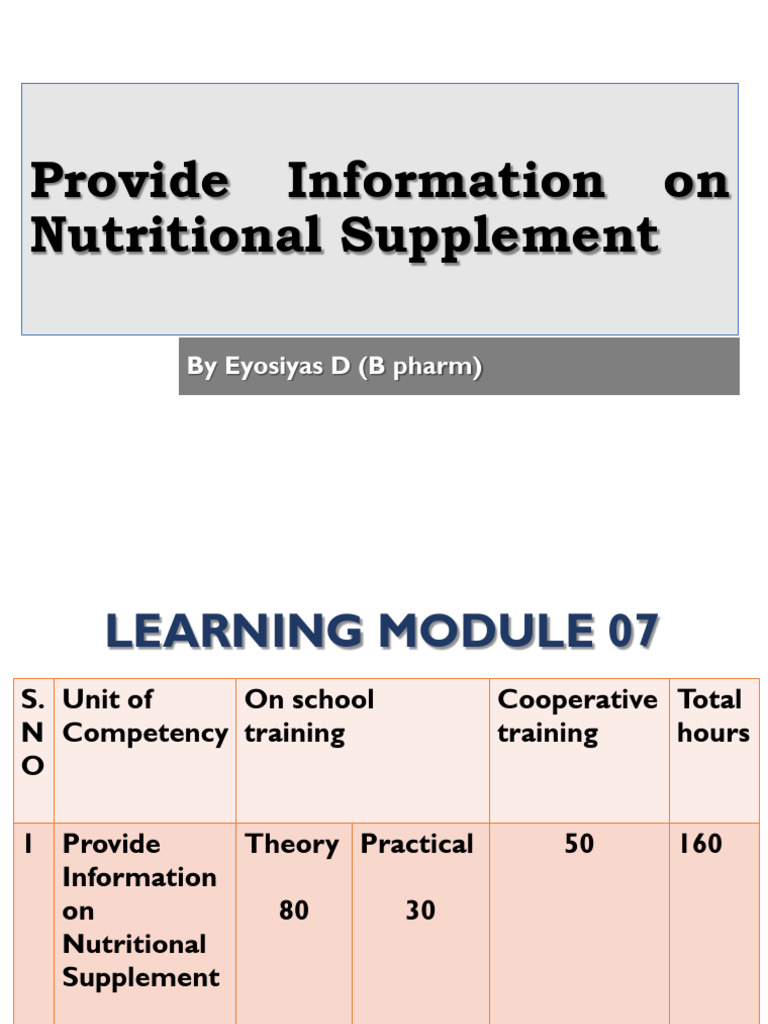 Nutritional Supplement Information Module | PDF | Pregnancy | Nutrition