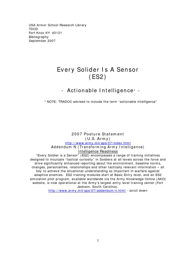 2007-09-29 Every Soldier Is A Sensor | PDF | United States Army ...