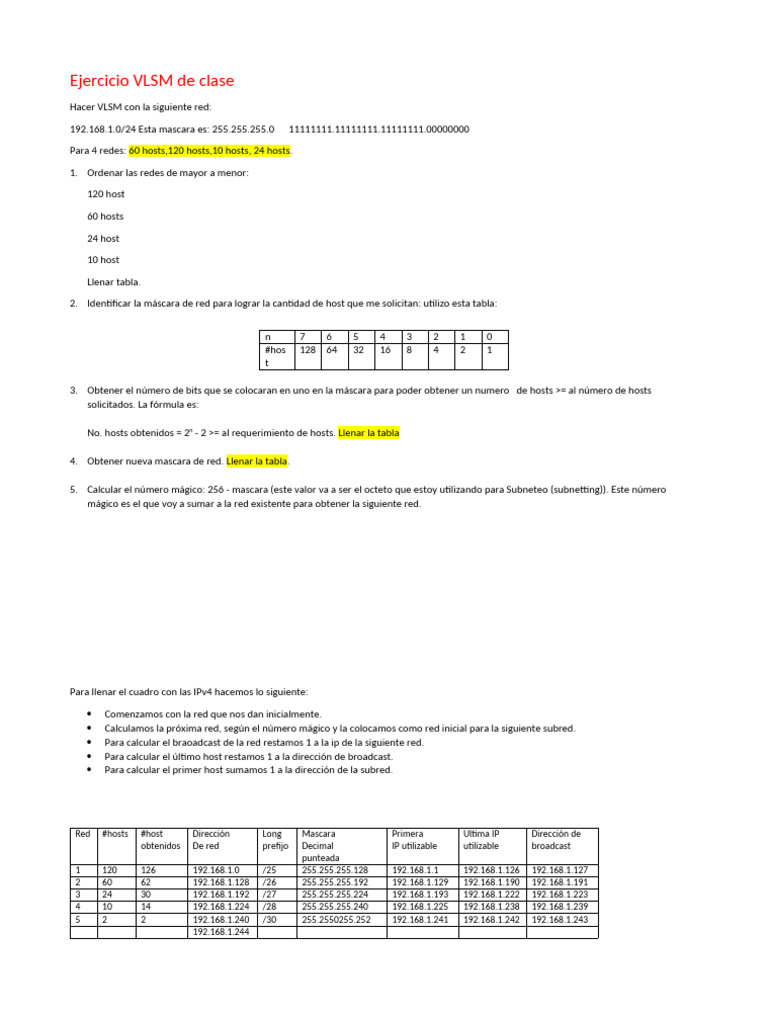 EJERCICIO VLSM - 4to octeto-PRUEBA | PDF | Dirección IP | Estándares de internet