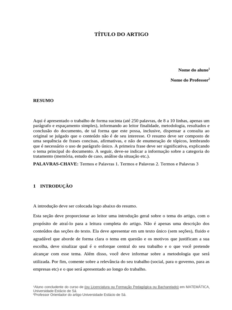 3 Modelo de Artigo Cient Fico - Abnt | PDF | Abstract (resumo)