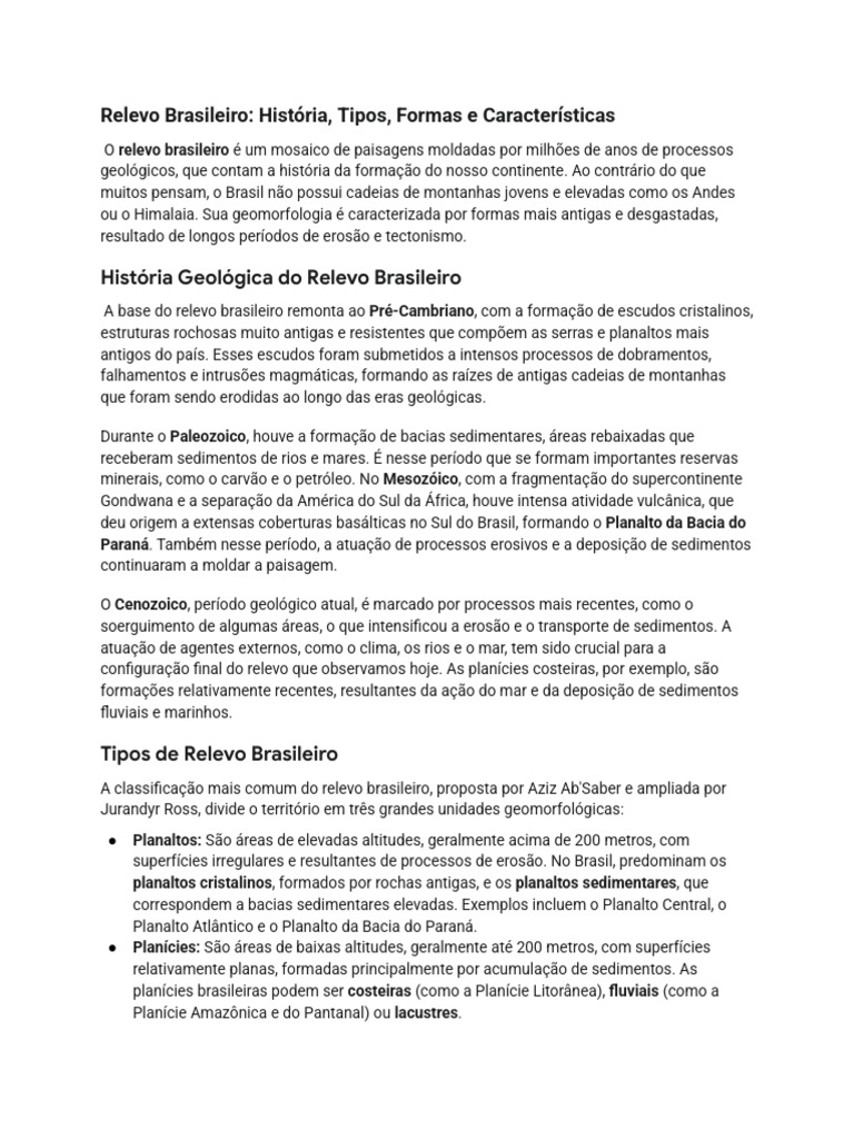 3° BIM - 1° EM Retomada - RELEVO BRASILEIRO - História, Tipos, Formas e ...