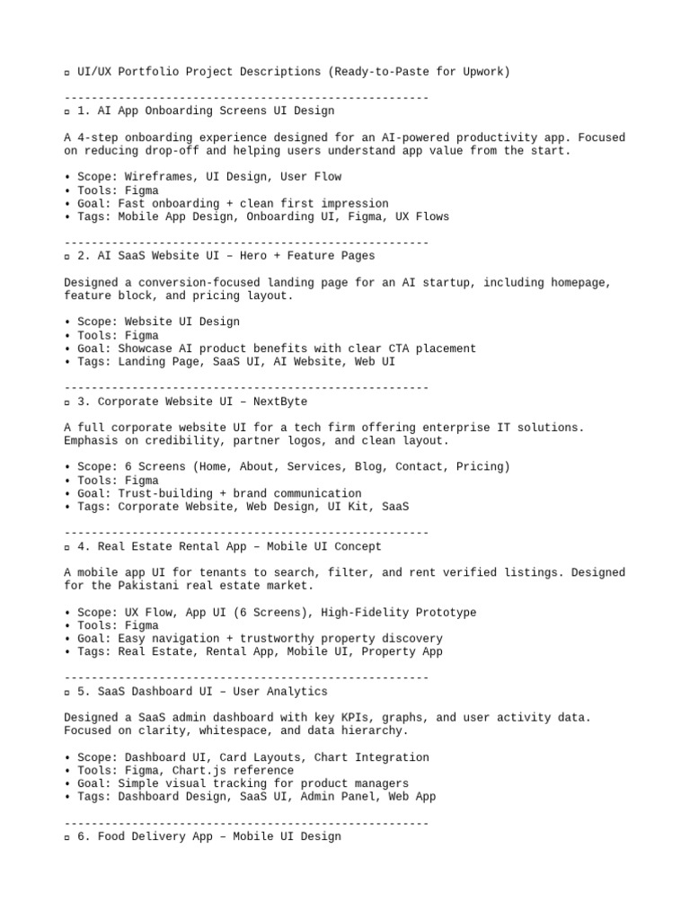 Upwork UIUX Portfolio Descriptions | PDF | Mobile App | User Interface