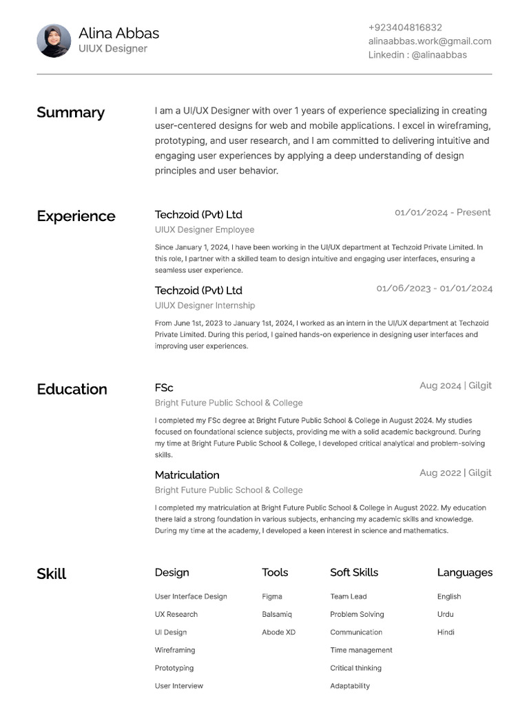Alina Abbas UIUX Designer - CV | PDF | User Interface Design | User ...