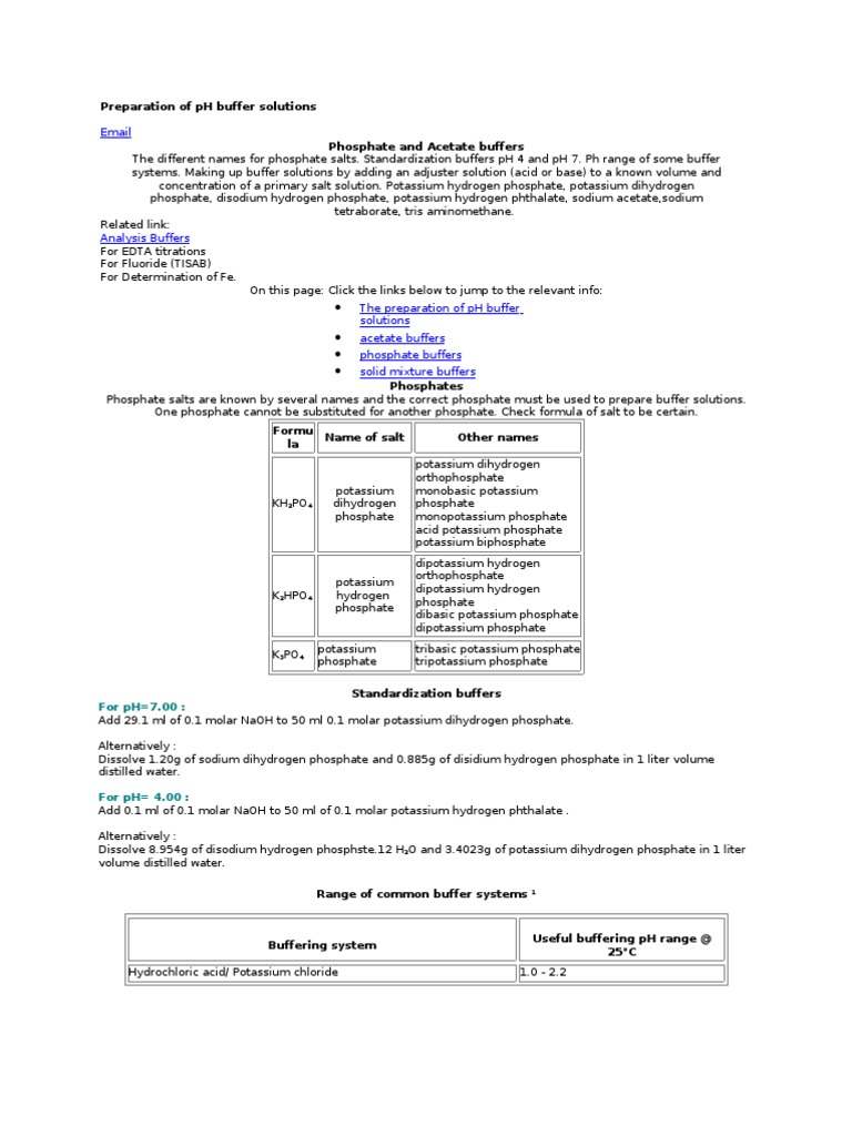 Preparation of PH Buffer Solutions | PDF | Buffer Solution | Ph