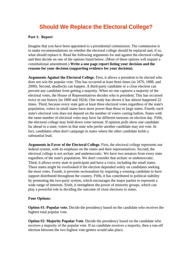 Electoral College Debate and Options | PDF | Voting | Elections