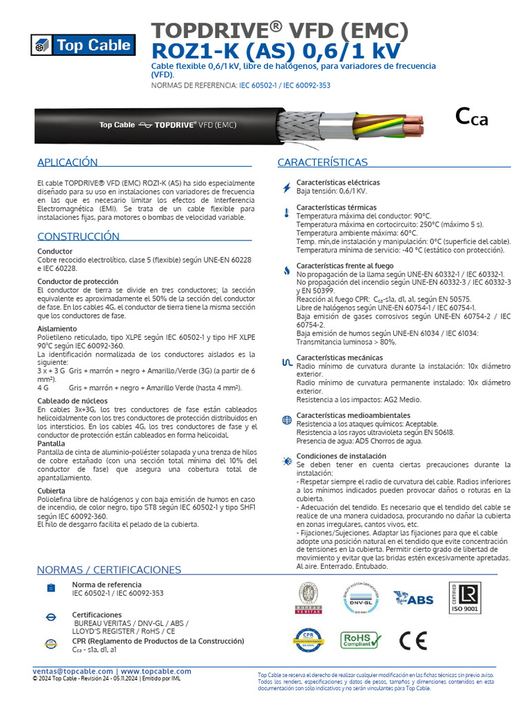 Cable VFD (EMC) ROZ1-K 0,6/1 kV | PDF | Conductor electrico | Cobre