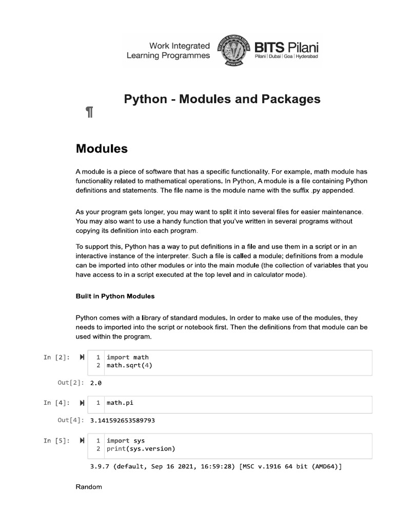 2_Modules and Packages - Jupyter Notebook | PDF