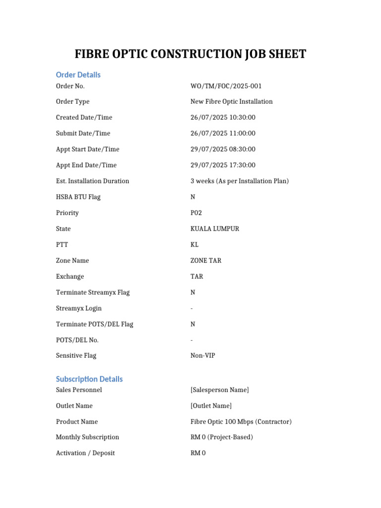 Fibre Optic Job Sheet TM | PDF