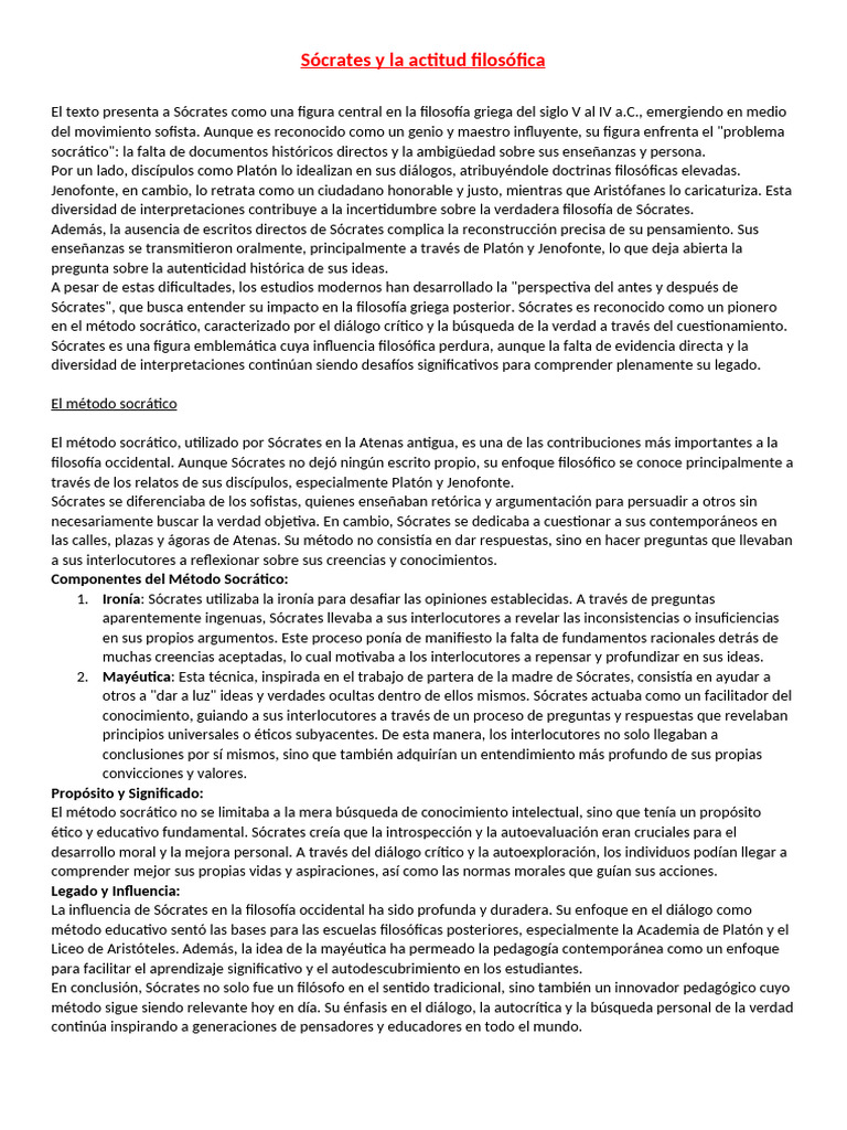 La actitud filosófica de Sócrates | PDF | Sócrates | Sabiduría