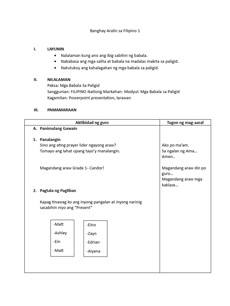 Lesson Plan Filipino 1 Printingg | PDF