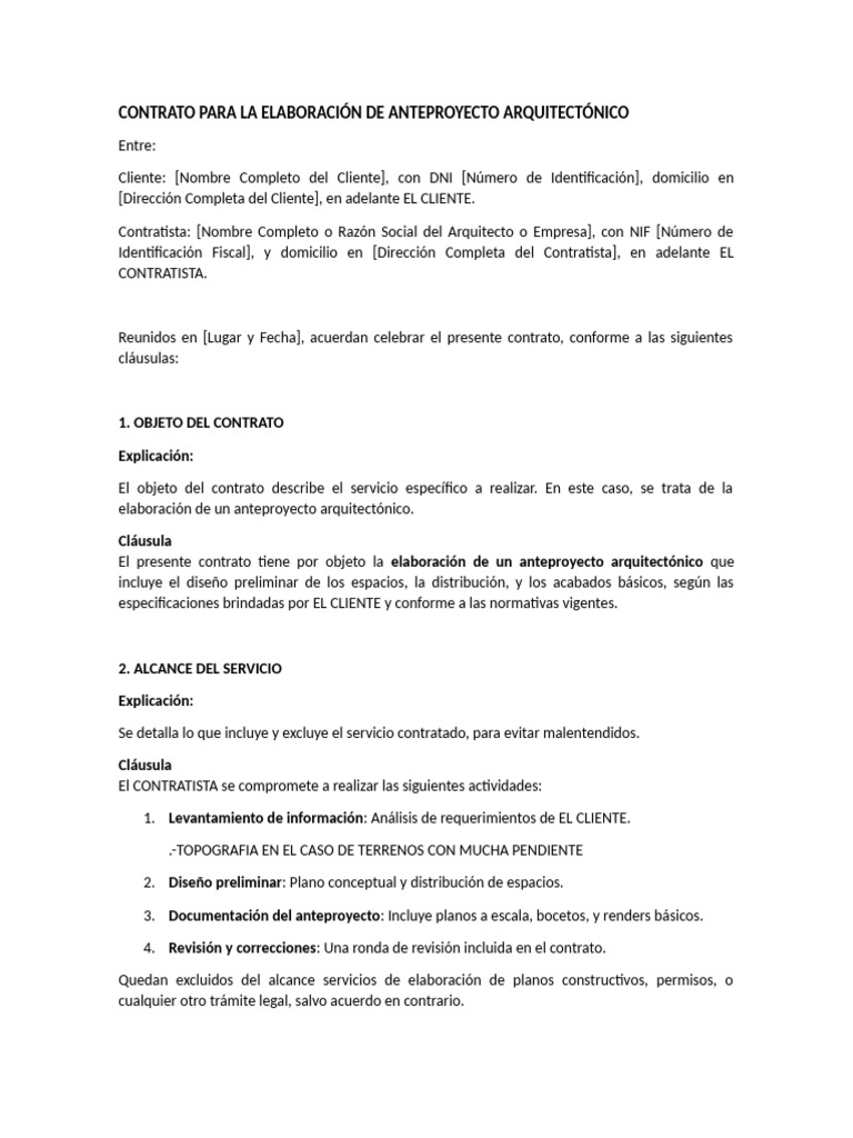 Contrato para La Elaboración de Anteproyecto Arquitectónico | PDF ...