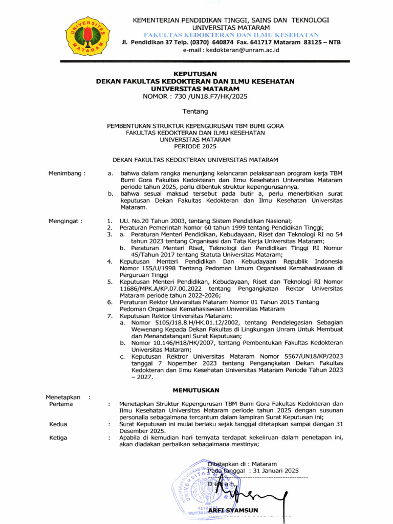SK Kepengurusan TBM BG 2025 | PDF