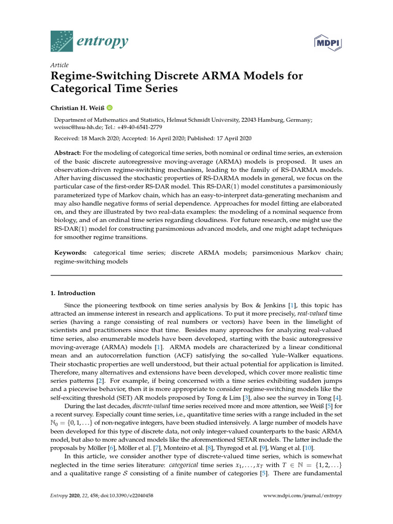 Regime-Switching - Discrete - ARMA - Models - For - Categorical Data | PDF | Akaike Information ...