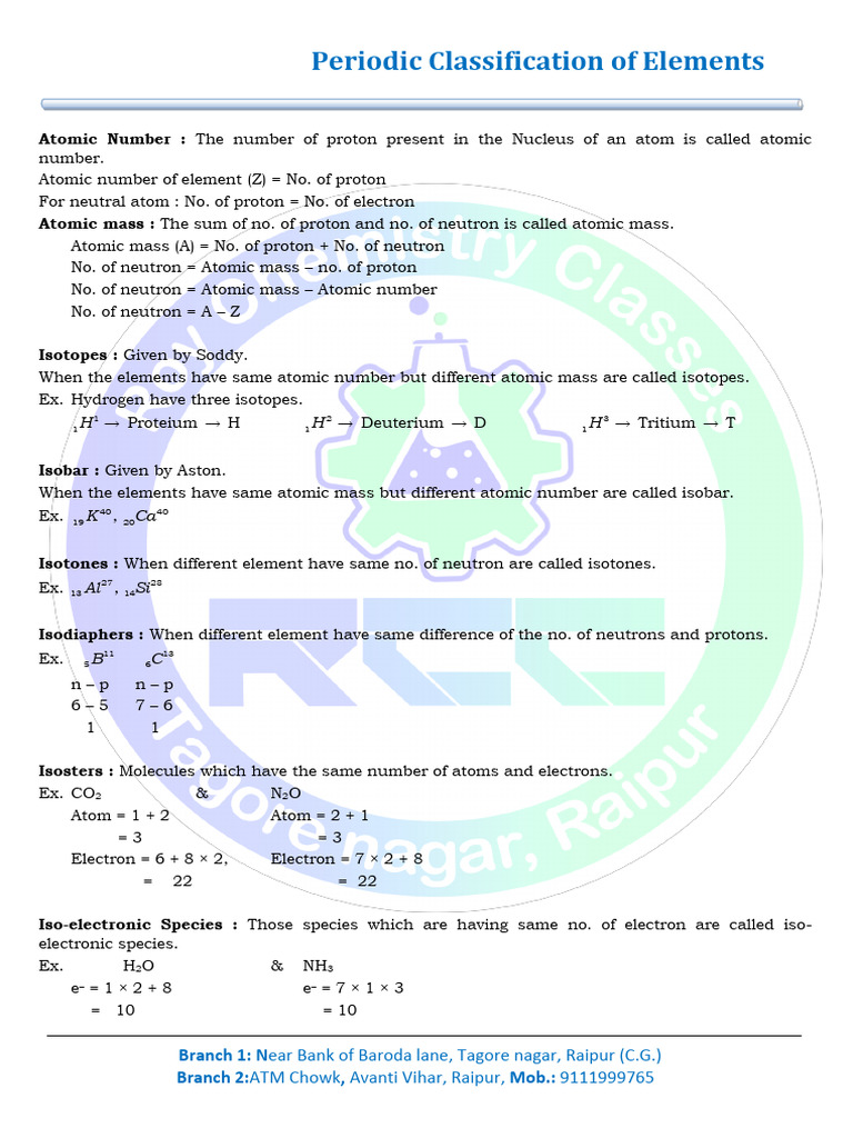 03 Periodic Classification of Elements Fot Print | PDF | Isotope ...