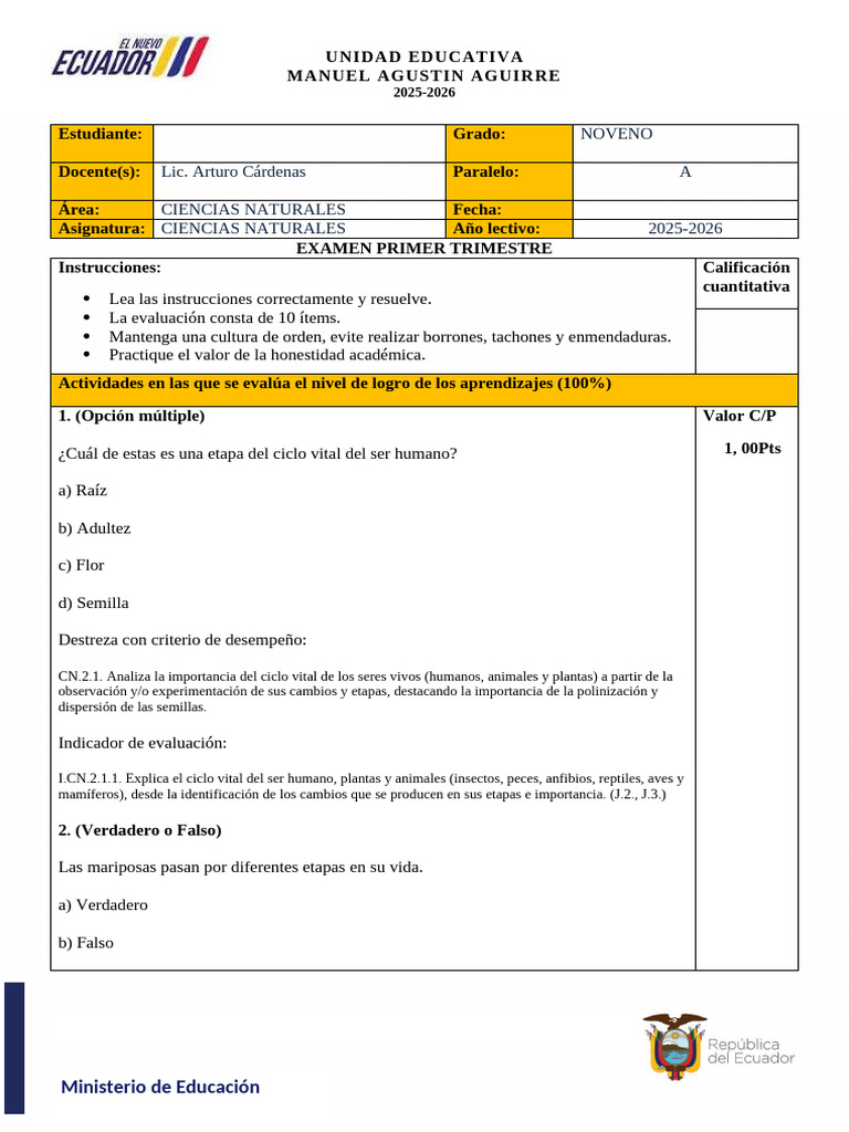 3ero - CCNN 1er Trim Examen-Eenn | PDF | Habitat | Plantas