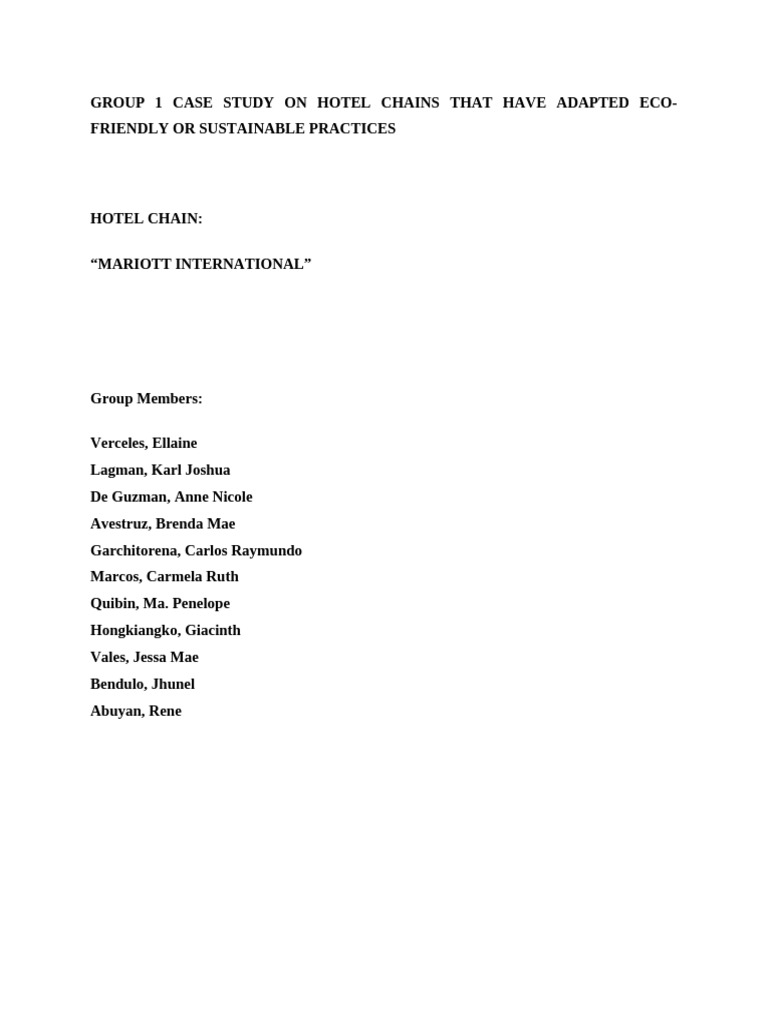 Group 1 Case Study On Hotel Chains That Have Adapted Eco | PDF | Sustainability | Sustainable ...