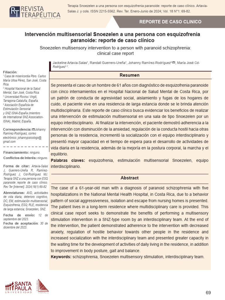 6.1+Reporte+de+Caso.+Snoezelen+en+Esquizofrenia.+J+Artavia Salas+y+Cols.++V5 | PDF | Trastorno ...