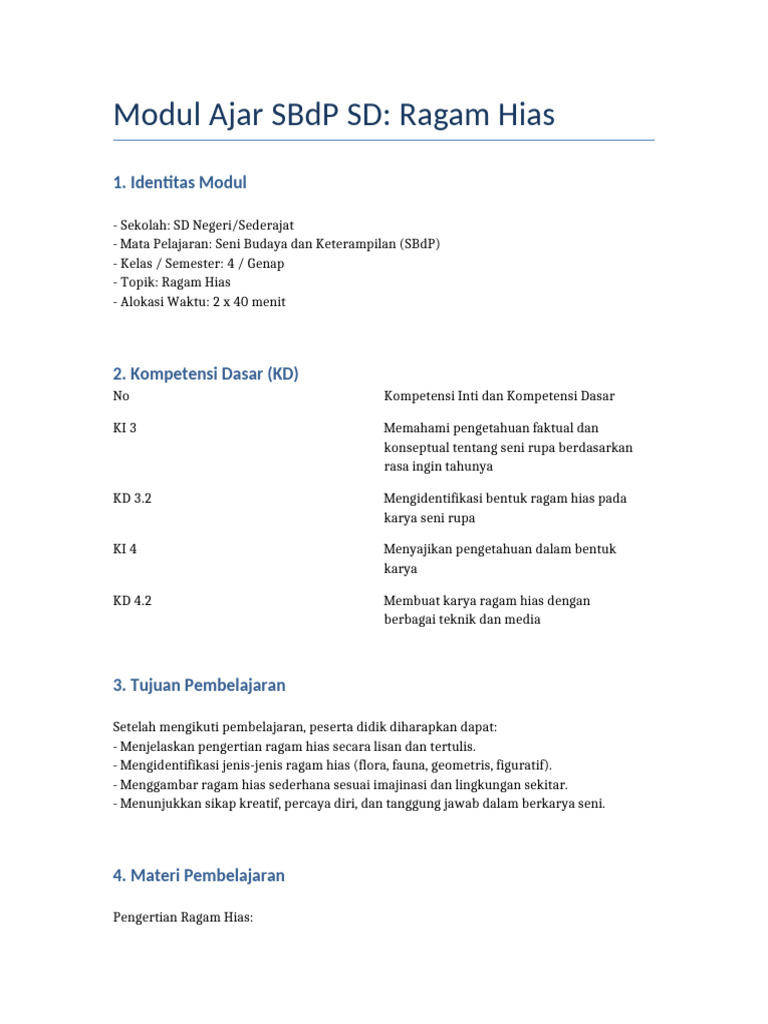 Modul Ajar SBDP SD Ragam Hias | PDF