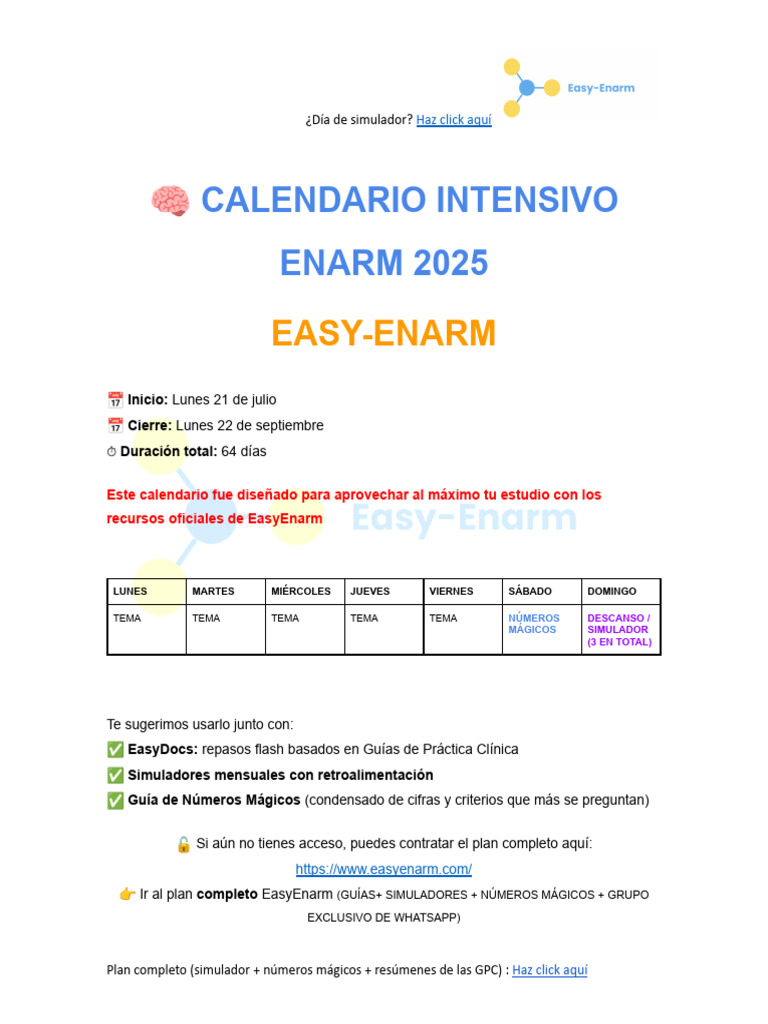 Calendario Intensivo ENARM 2025 | PDF | Enfermedades y trastornos ...