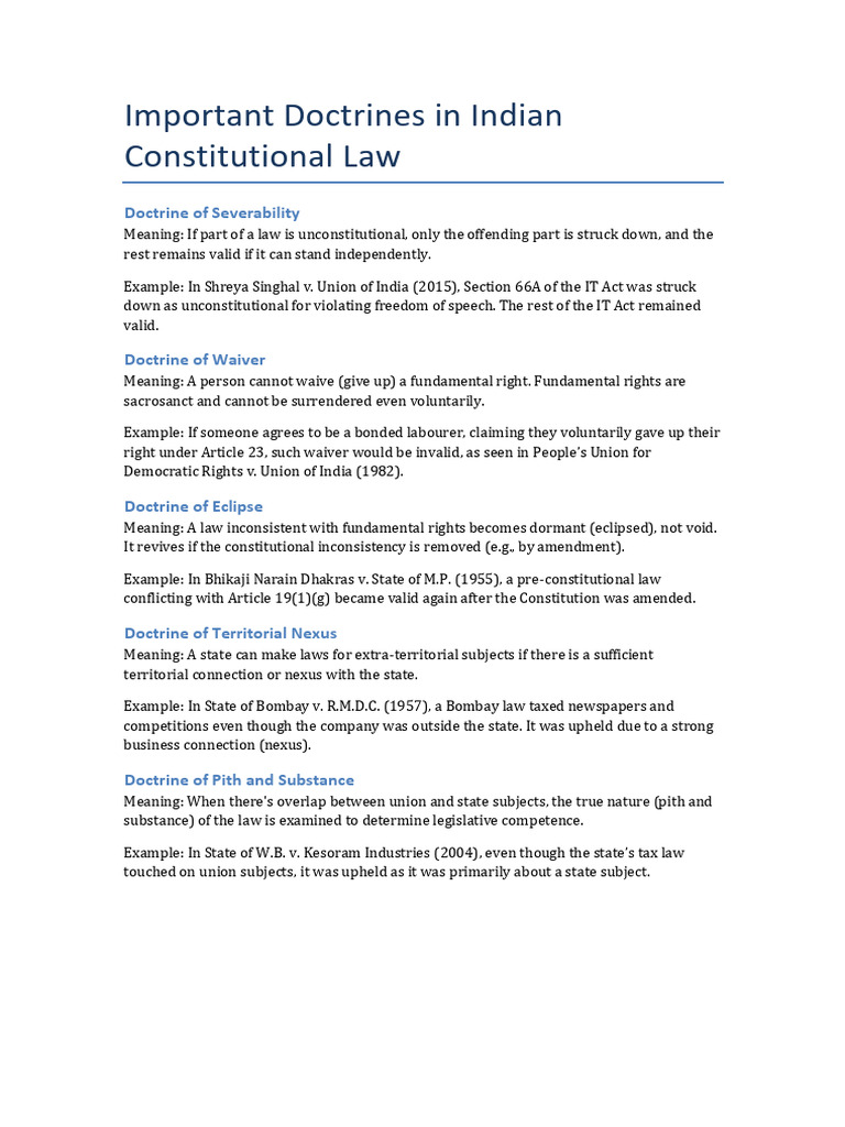 Doctrines in Indian Constitutional Law | PDF | Public Law ...