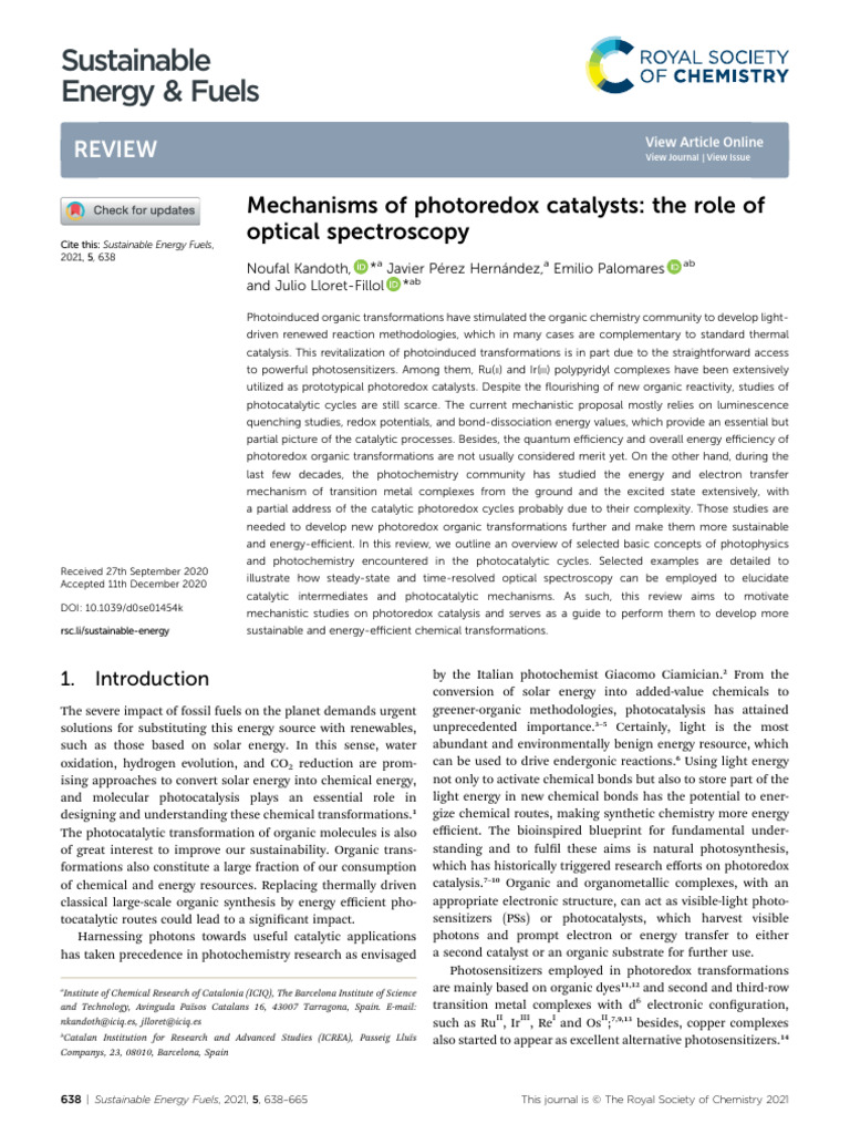 Mechanisms of Photoredox Catalysts The Role of | PDF | Coordination ...