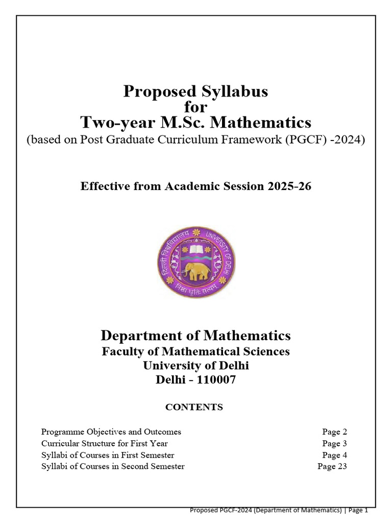 M.Sc. Mathematics Syllabus PGCF-2025 | PDF | Field (Mathematics ...